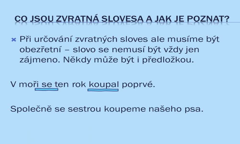 Slovesa zvratná - Český jazyk pro 4. ročník ZŠ - Výuka Edukavka.CZ